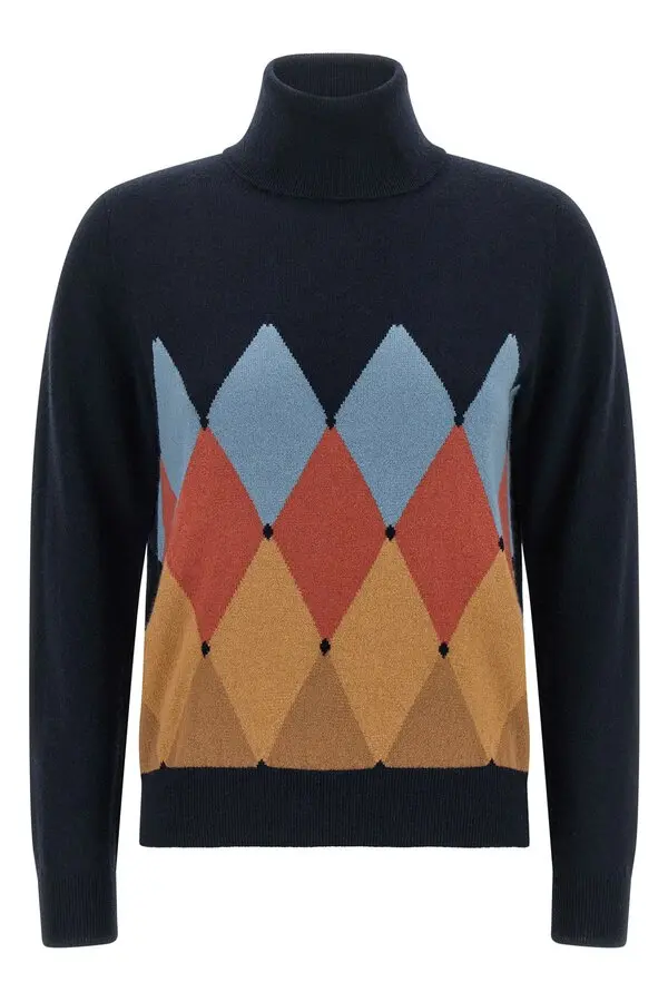 BALLANTYNE Diamond Patterned V-neck Sweater - Brown