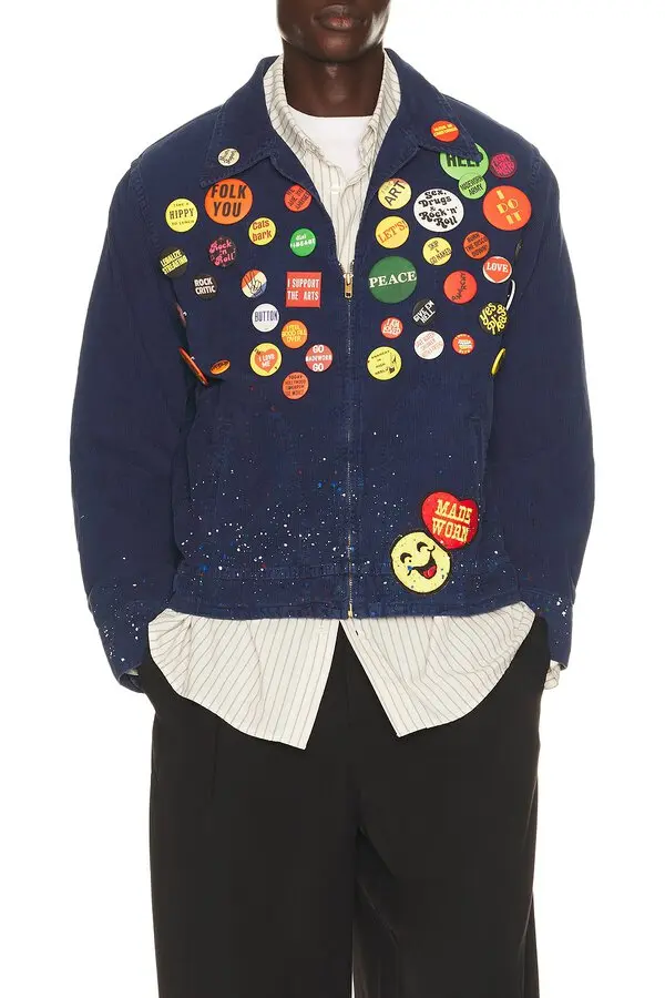 MadeWorn Button Ban Jacket In Navy - Royal Fade