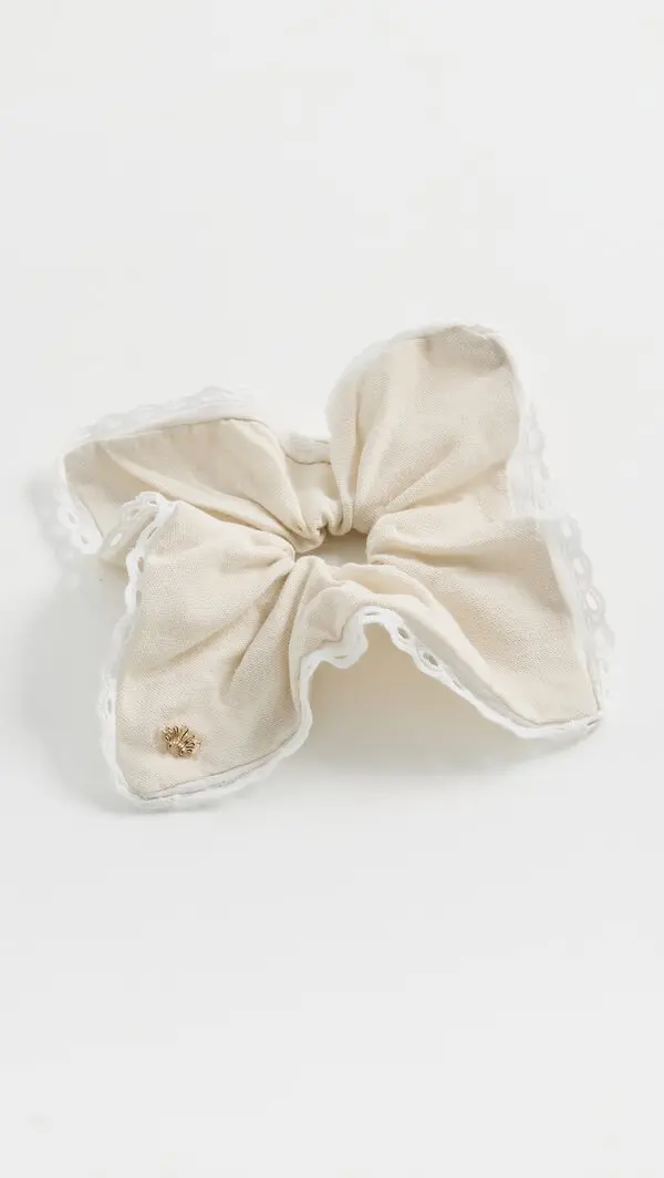 Lele Sadoughi Eyelet Trim Linen Scrunchie