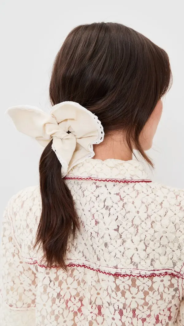 Lele Sadoughi Eyelet Trim Linen Scrunchie