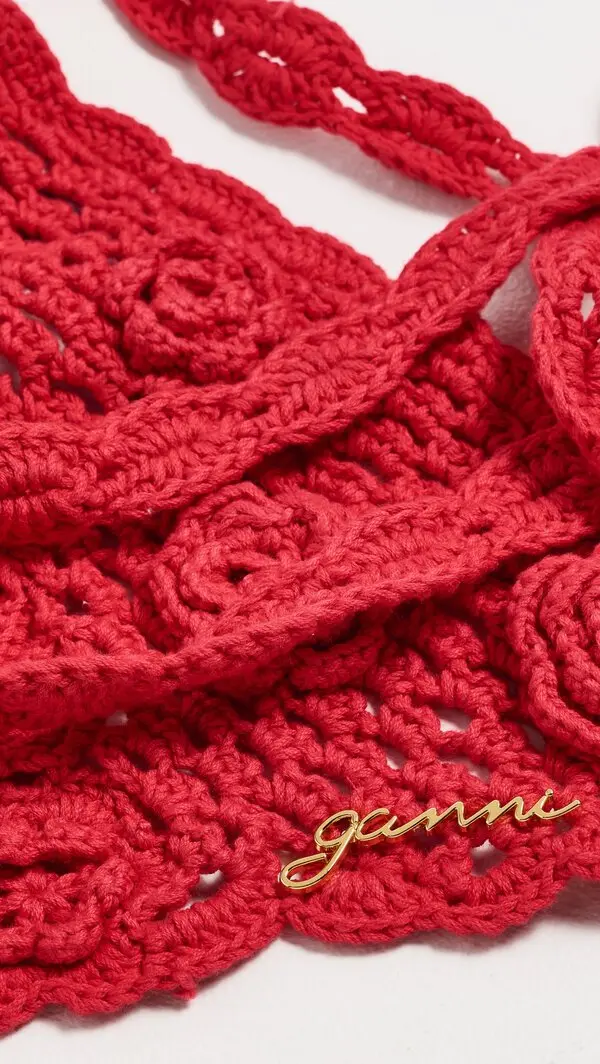 GANNI Crochet Head Scarf With Floral Pattern