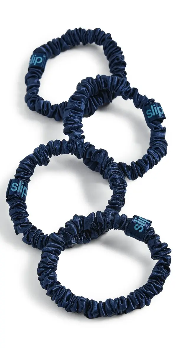 Slip Skinny Silk Scrunchies Set Of 4 - Navy