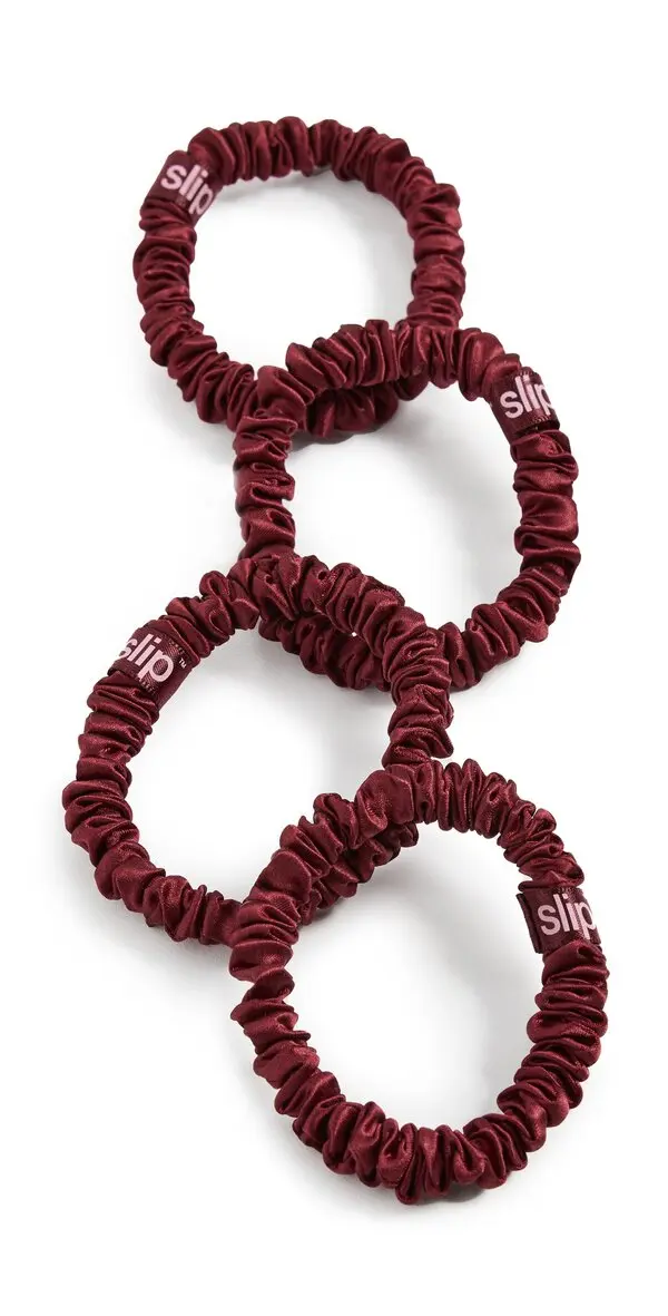 Slip Skinny Silk Scrunchie Set Of 4 - Maroon
