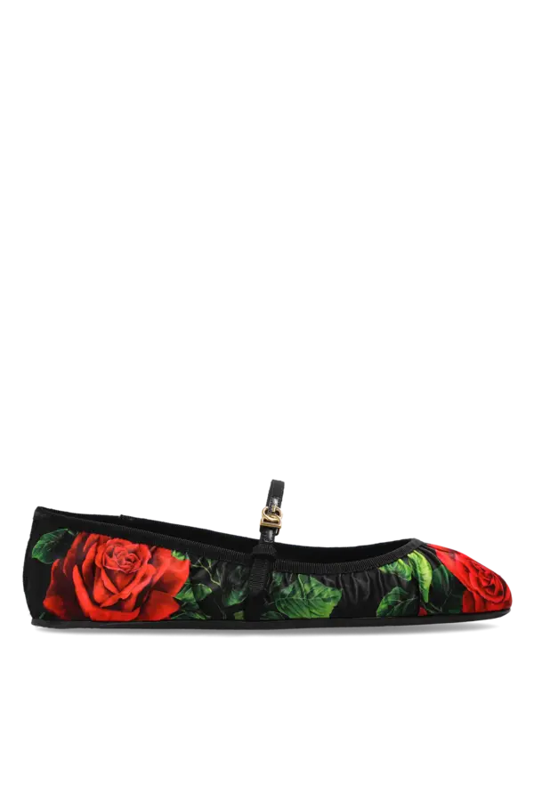 Dolce & Gabbana Ballet Flats With Floral Motif - Black