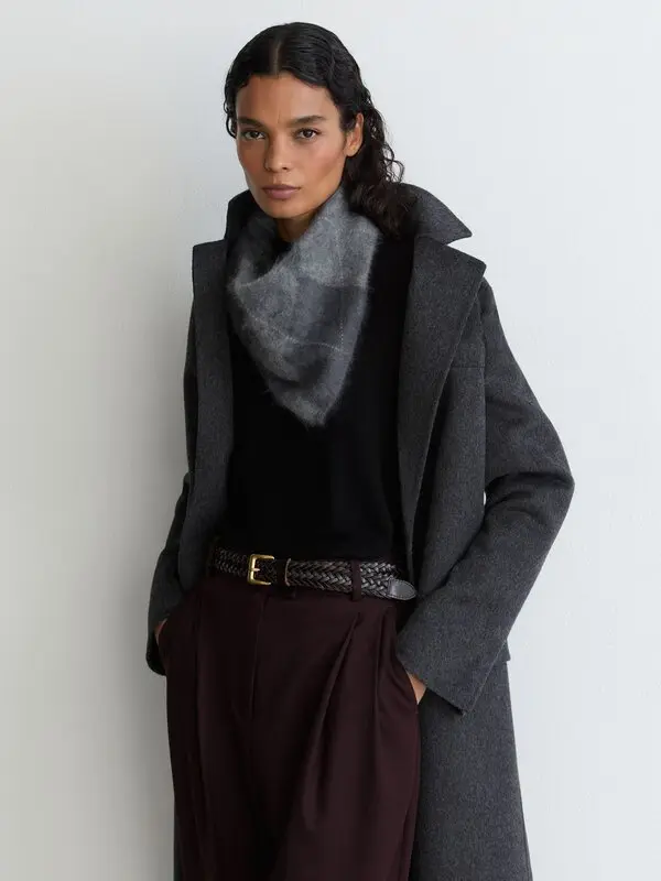 REISS Celeste Brushed-cashmere Argyle-knit Neck-tie Scarf - Grey