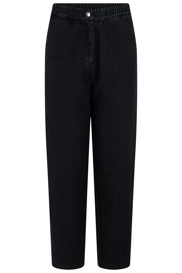 SUGARHILL BRIGHTON Mila Denim Barrel Leg Trousers Washed Rose Embroidery - Black