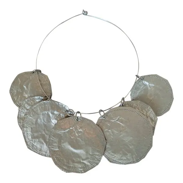 ROMER MILLINERY Metallic Silk Coin Choker - Silver