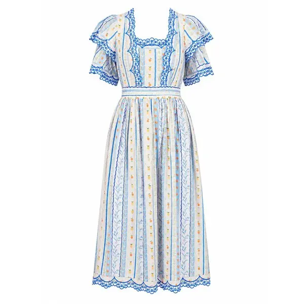 ROSE & NANCY Bella & White Ditsy Print Embroidered Midi Dress