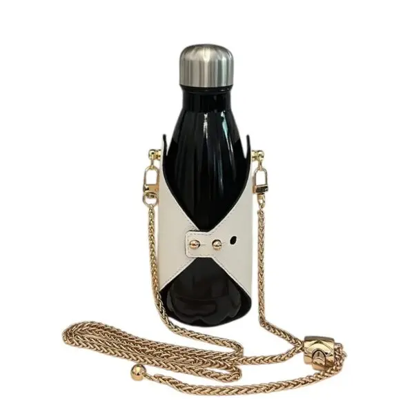MALUSHA Bottle Holder From Saffiano Leather With Gold-toned Chain - White