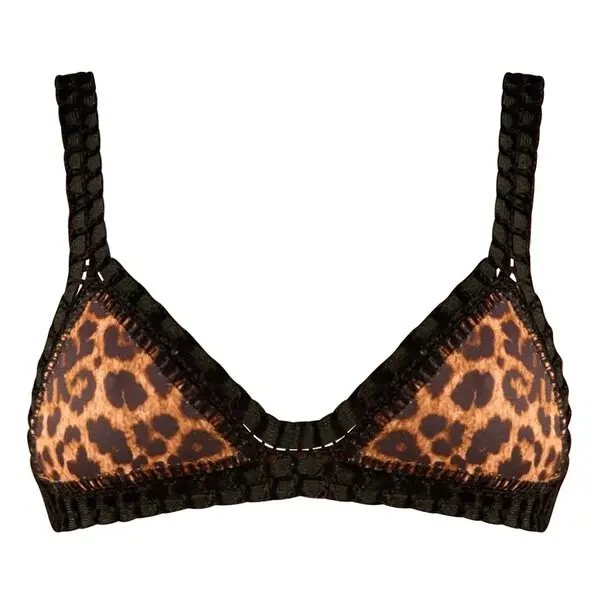 LUXSEA SWIMWEAR Renae Leopard Print Crochet Bikini Top - Black