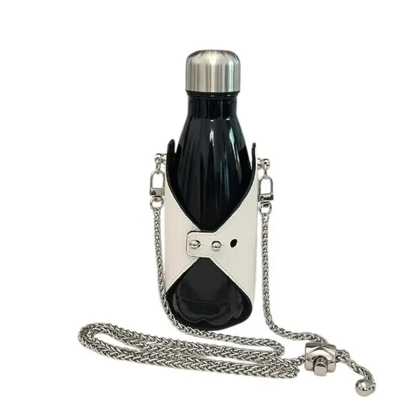 MALUSHA White / Silver Bottle Holder From White Saffiano Leather With Silver Chain - White/silver