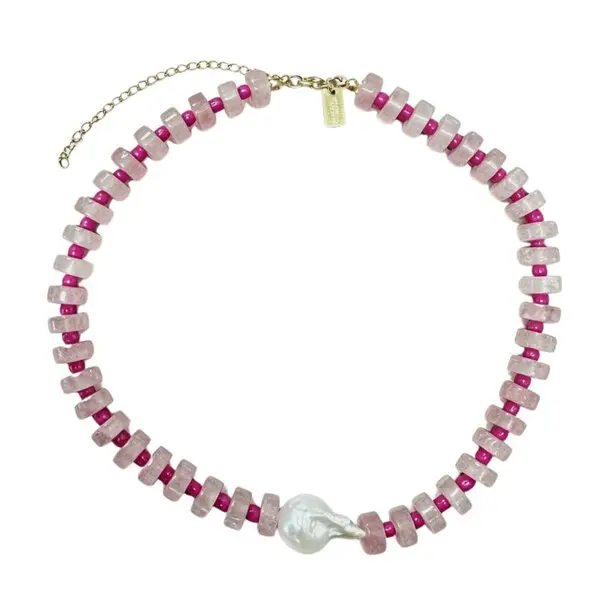 CHRISTINA GREENE Joyful Heart Baroque Pearl Beaded Necklace - Pink