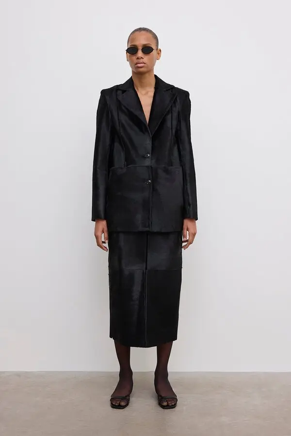 HOUSE OF DAGMAR Pony Leather Blazer - Black
