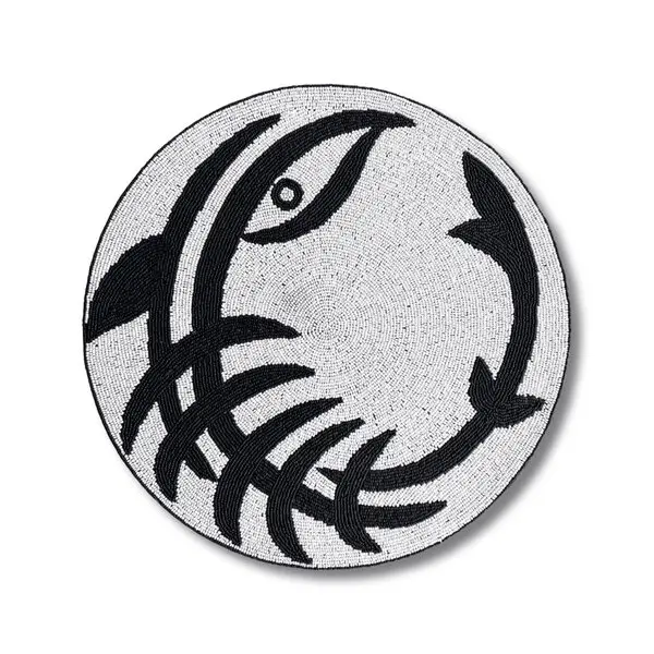 CASA DUNIYA Black / White Black And White Hand-beaded Round Sigorei Placemat - Black/white
