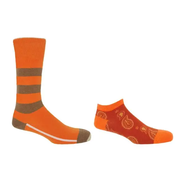 PEPER HAROW - MADE IN ENGLAND Equilibrium Luxury Crew & Paisley Trainer Men’s Socks Bundle - Orange