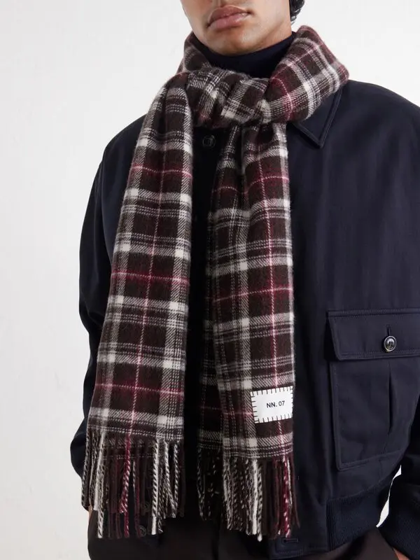 Nn07 Fringed Checked Wool Scarf