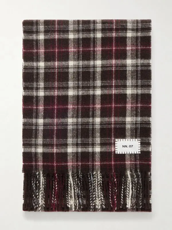 Nn07 Checked Wool Scarf - Burgundy