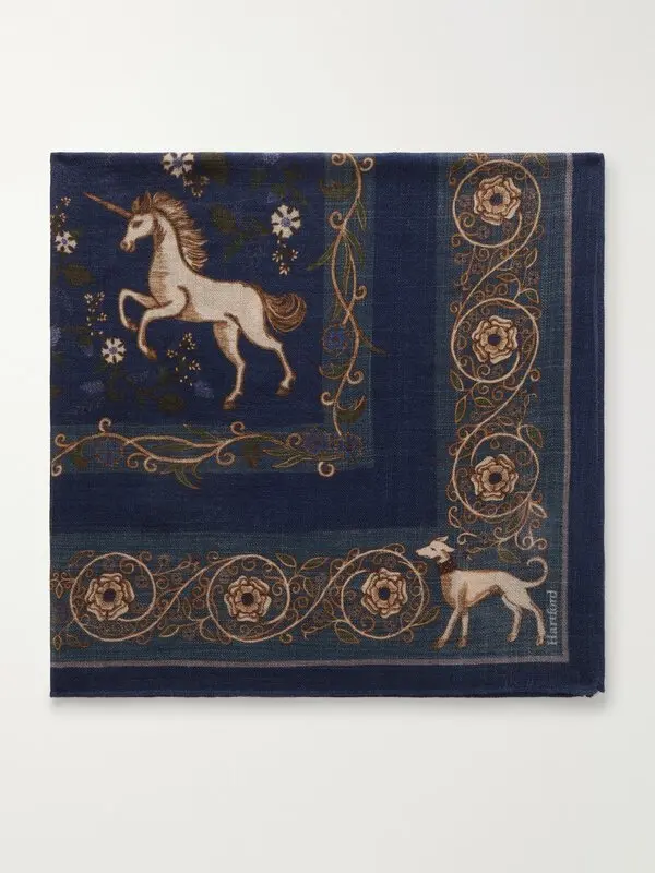 Hartford Printed Wool Scarf - Blue