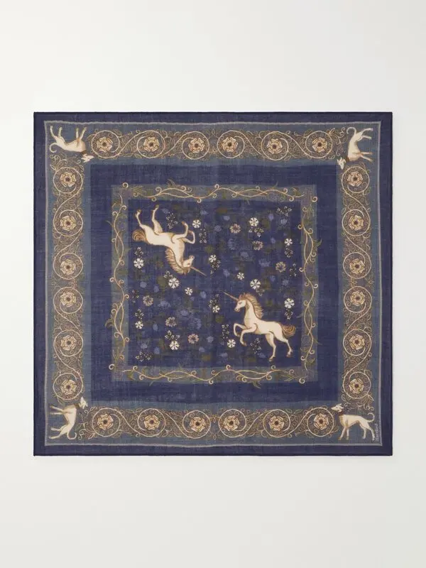Hartford Printed Wool Scarf - Blue