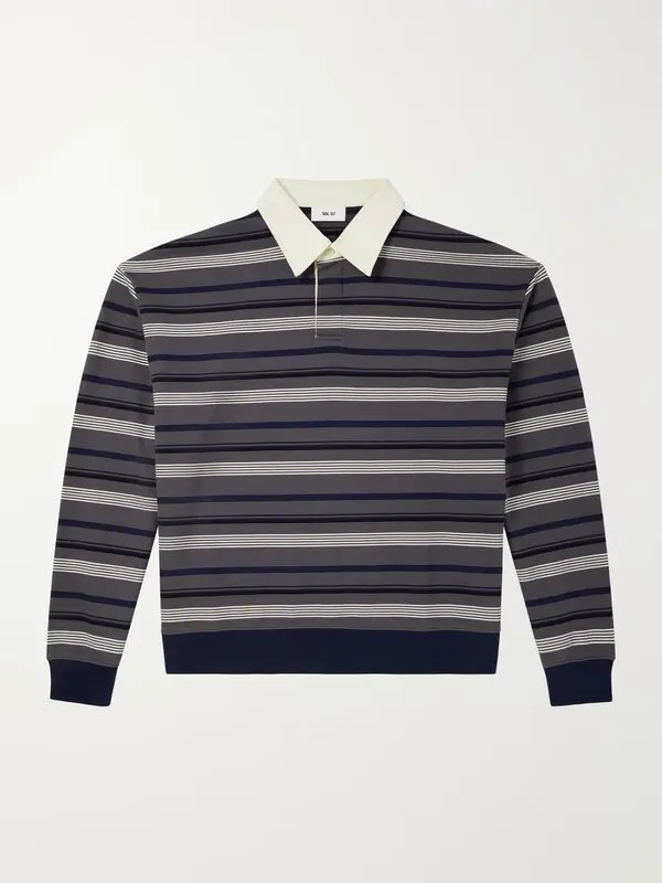 Nn07 David Striped Organic Cotton Polo Shirt - Gray
