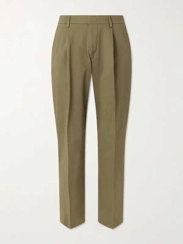 Nn07 Kay 1420 Wide-leg Pleated Organic Cotton-blend Twill Trousers - Green