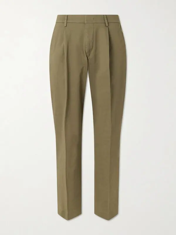 Nn07 Wide-leg Pleated Organic Cotton-blend Twill Trousers - Green