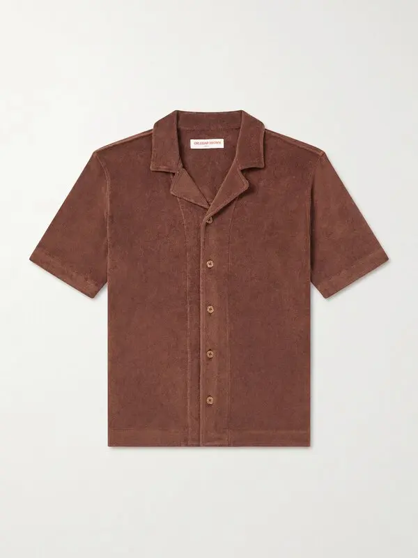 Orlebar Brown Hawkin Camp-collar Organic Cotton-terry Shirt - Brown