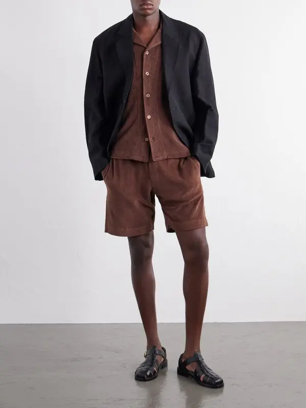 Orlebar Brown Hawkin Camp-collar Organic Cotton-terry Shirt - Brown