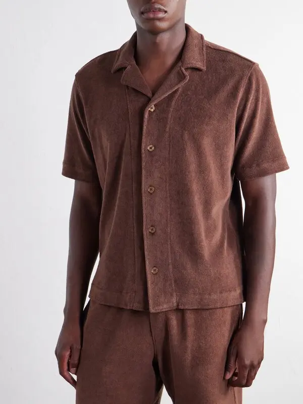 Orlebar Brown Hawkin Camp-collar Organic Cotton-terry Shirt - Brown