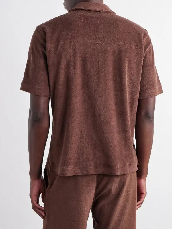 Orlebar Brown Hawkin Camp-collar Organic Cotton-terry Shirt - Brown