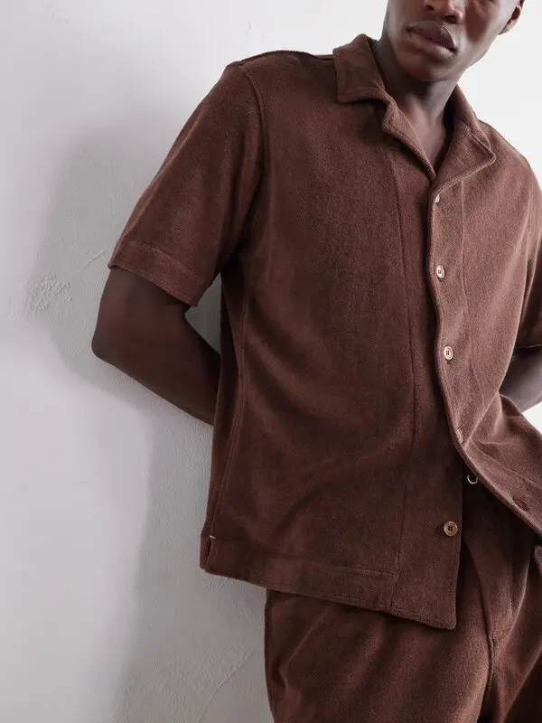 Orlebar Brown Hawkin Camp-collar Organic Cotton-terry Shirt - Brown