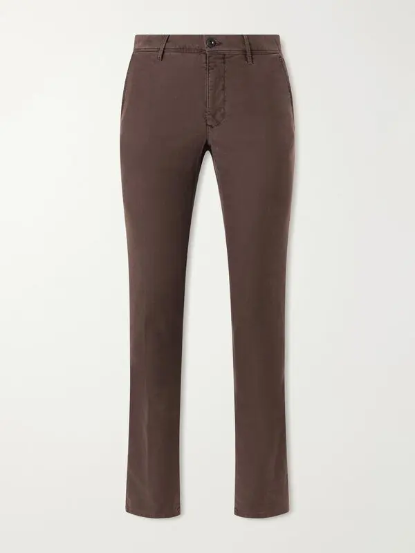 SLOWEAR Slim-fit Straight-leg Stretch-cotton Trousers - Brown