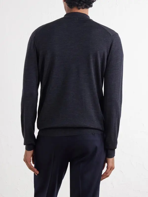 Sunspel Merino Wool Long Sleeve Polo - Gray