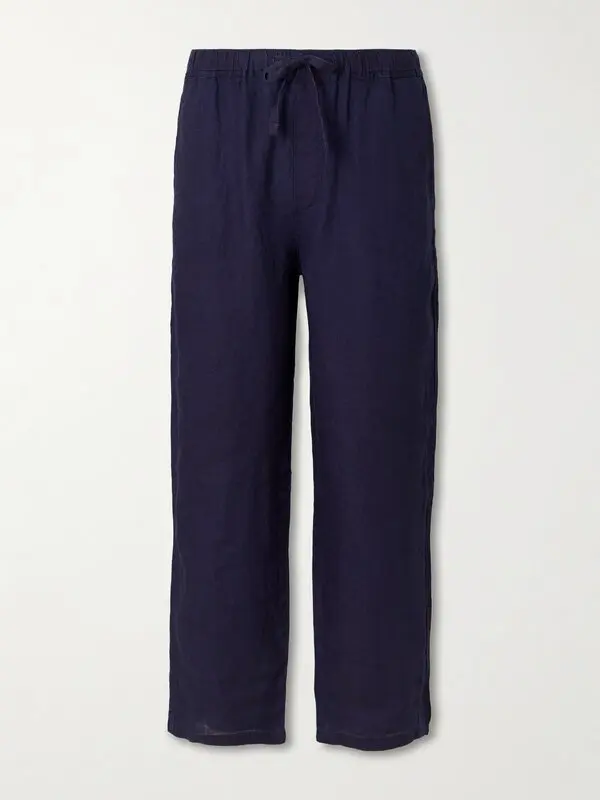 FRAME Linen Drawstring Straight-leg Trousers - Blue