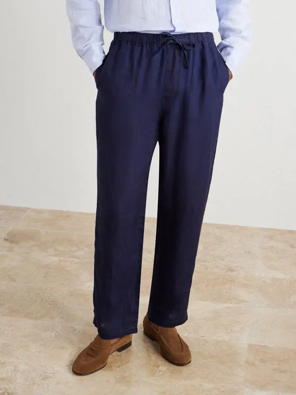 FRAME Linen Drawstring Straight-leg Trousers