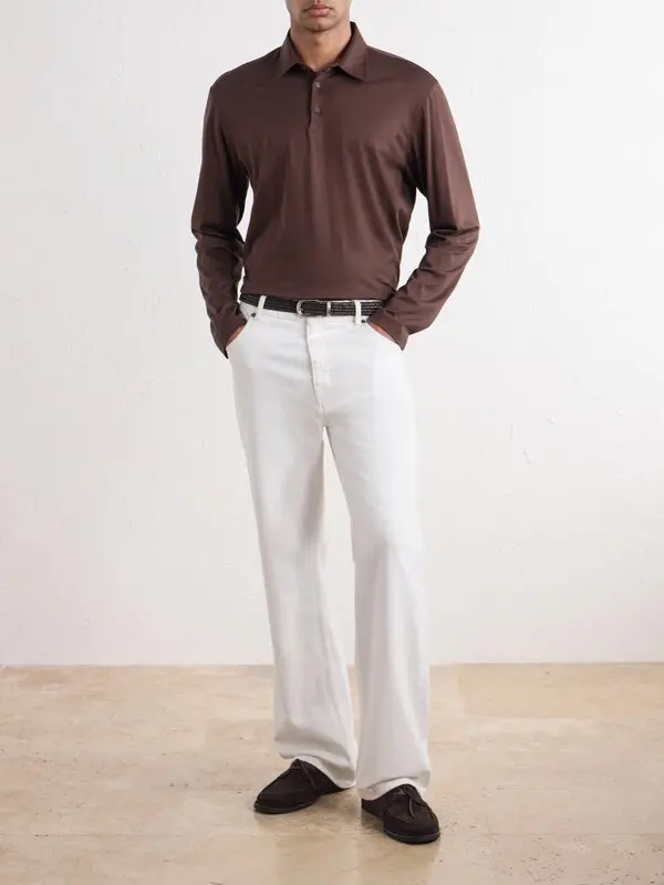 SLOWEAR Zanone Cotton And Silk-blend Jersey Polo Shirt - Brown