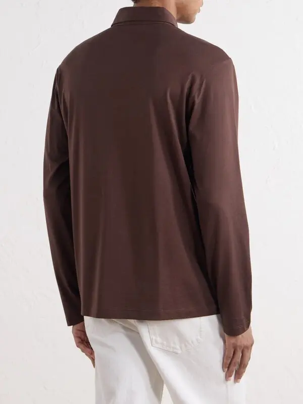 SLOWEAR Zanone Cotton And Silk-blend Jersey Polo Shirt - Brown