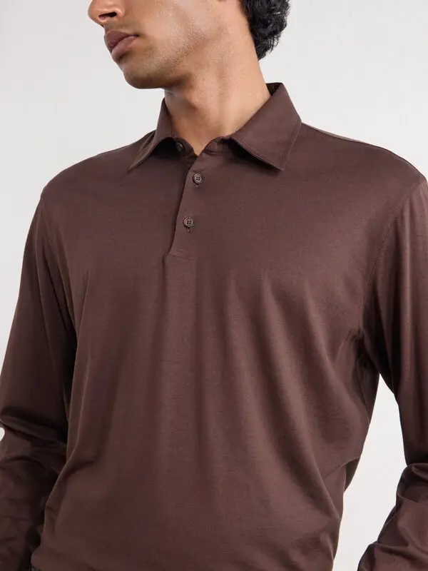 SLOWEAR Zanone Cotton And Silk-blend Jersey Polo Shirt - Brown