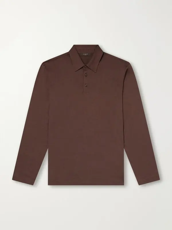 SLOWEAR Zanone Cotton And Silk-blend Jersey Polo Shirt - Brown