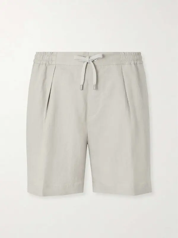 Ralph Lauren Purple Label Wide-leg Silk And Linen-blend Shorts - Gray