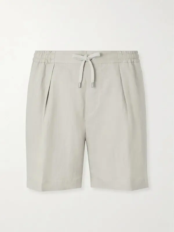 Ralph Lauren Purple Label Wide-leg Silk And Linen-blend Shorts - Gray