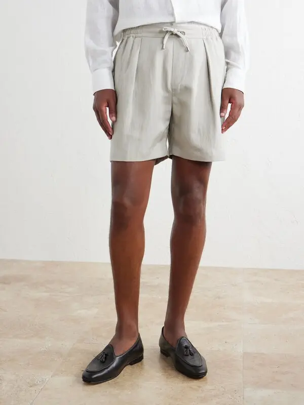 Ralph Lauren Purple Label Wide-leg Silk And Linen-blend Shorts - Gray
