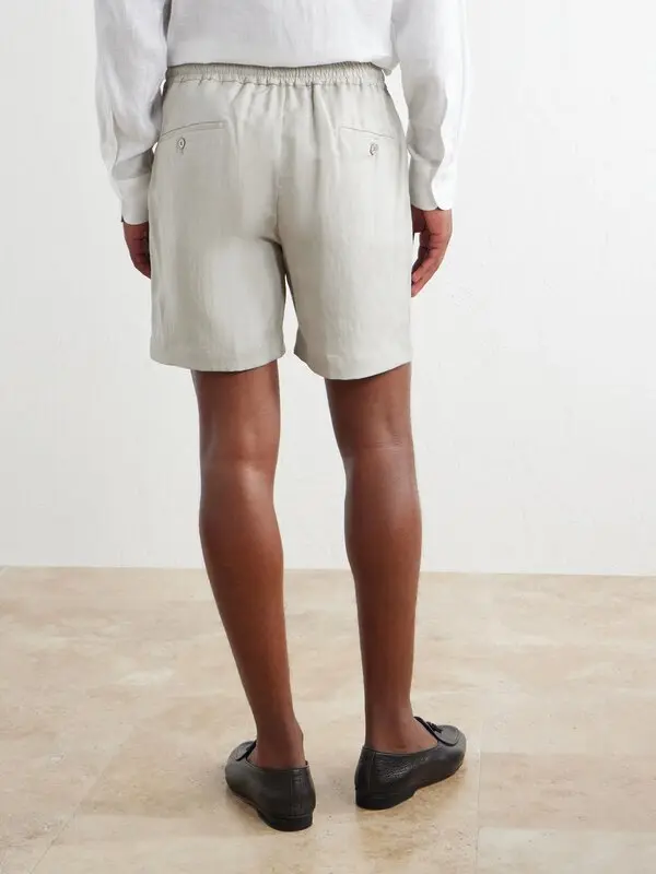 Ralph Lauren Purple Label Wide-leg Silk And Linen-blend Shorts - Gray