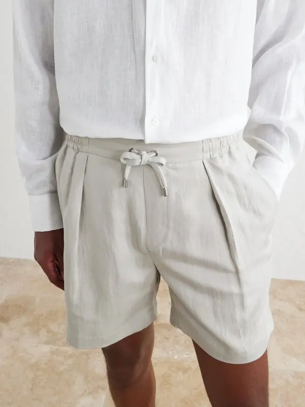 Ralph Lauren Purple Label Wide-leg Silk And Linen-blend Shorts - Gray