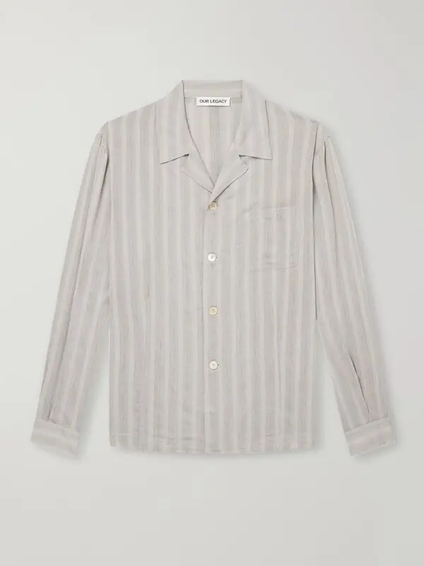 Our Legacy Private Camp-collar Striped Woven Shirt - Gray