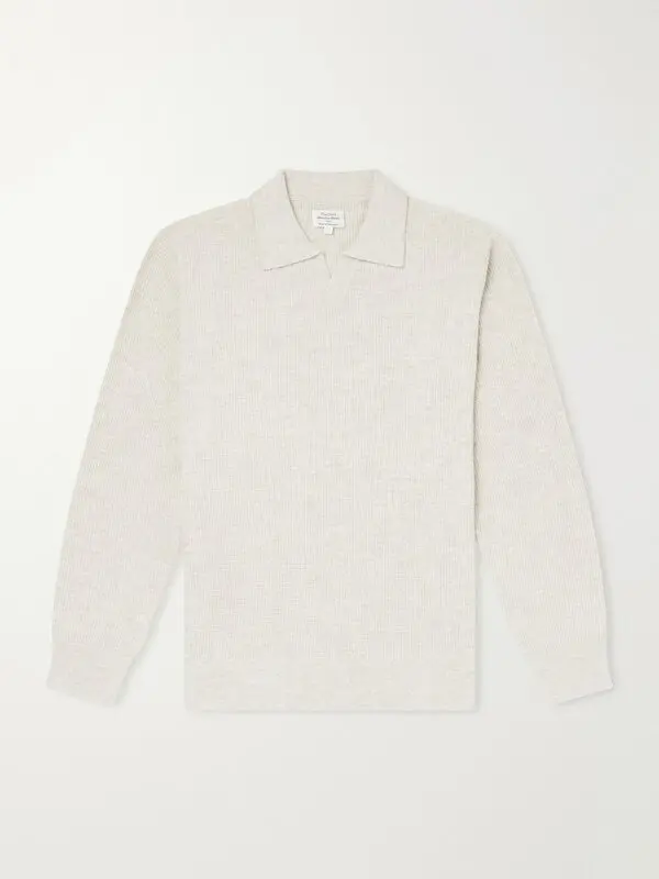 Hartford Ribbed Recycled Wool And Cashmere-blend Polo Shirt - Neutrals