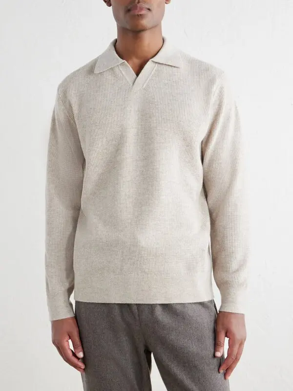 Hartford Ribbed Recycled Wool And Cashmere-blend Polo Shirt - Neutrals