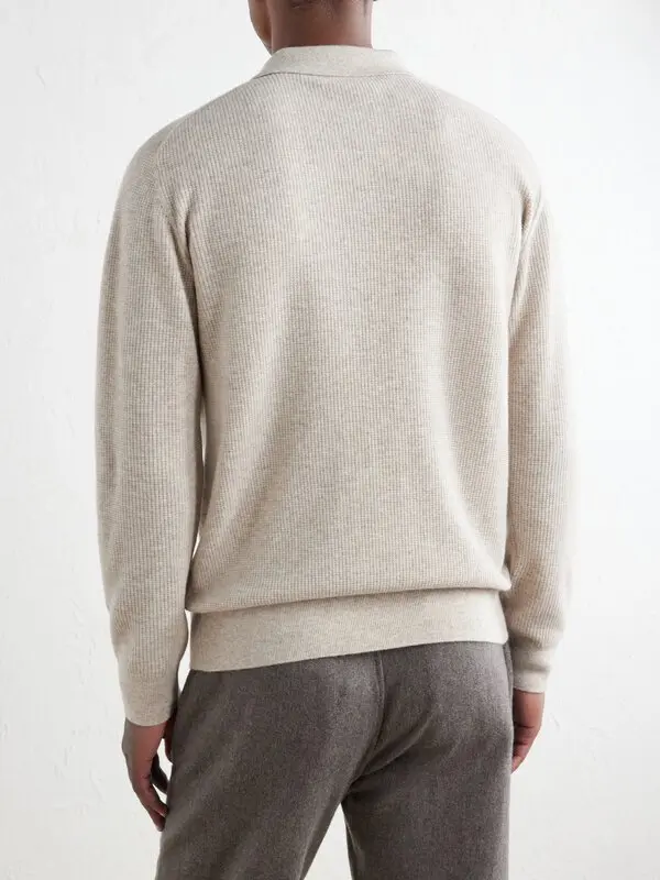 Hartford Ribbed Recycled Wool And Cashmere-blend Polo Shirt - Neutrals