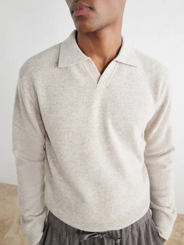 Hartford Ribbed Recycled Wool And Cashmere-blend Polo Shirt - Neutrals