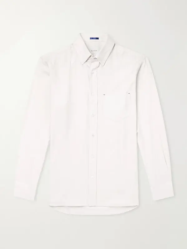 Paul Smith Button-down Collar Cotton And Lyocell-blend Herringbone Shirt - Neutrals